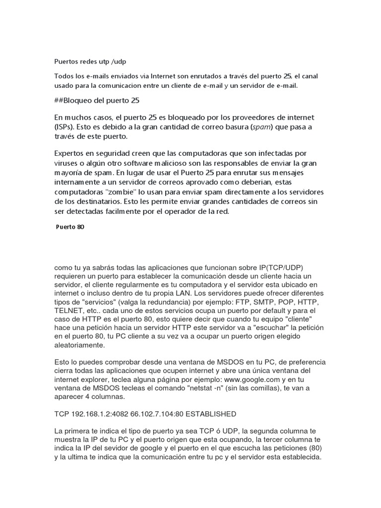 Puerto Udp TCP | PDF | Protocolo de transferencia de archivos ...