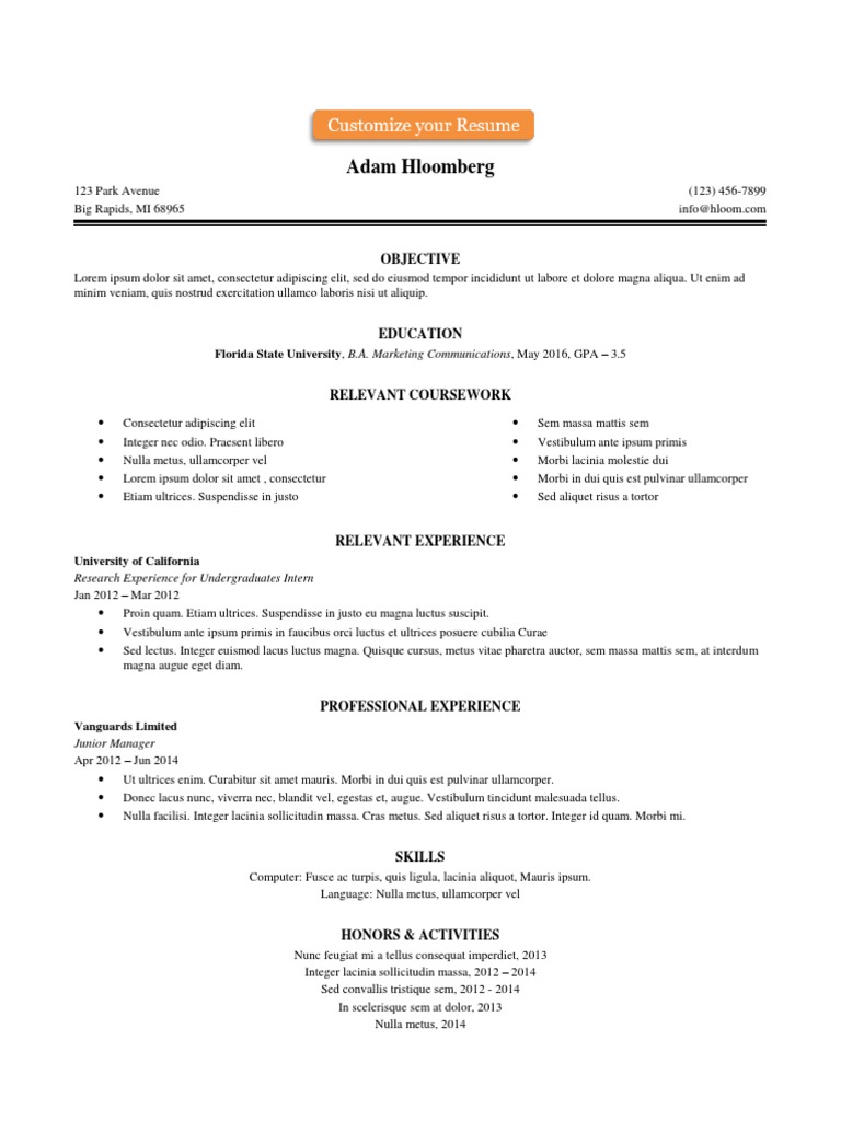 Internship Resume Sample 4 | PDF | Business