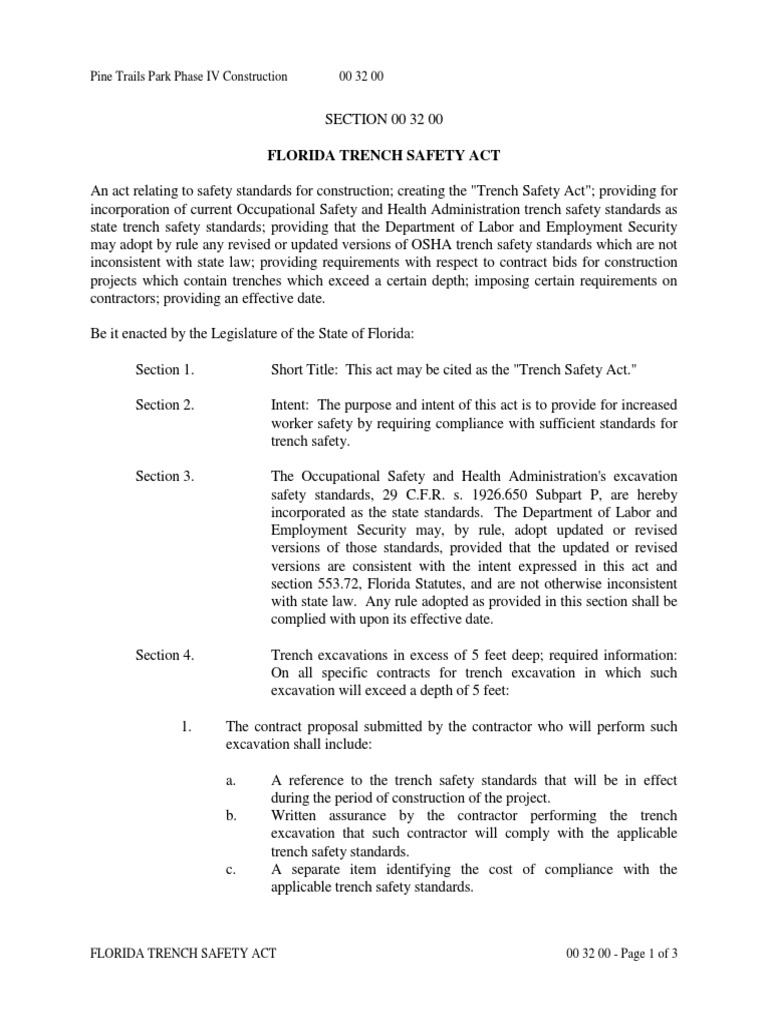 Florida Trench Safety Act Overview | PDF | Occupational Safety And ...