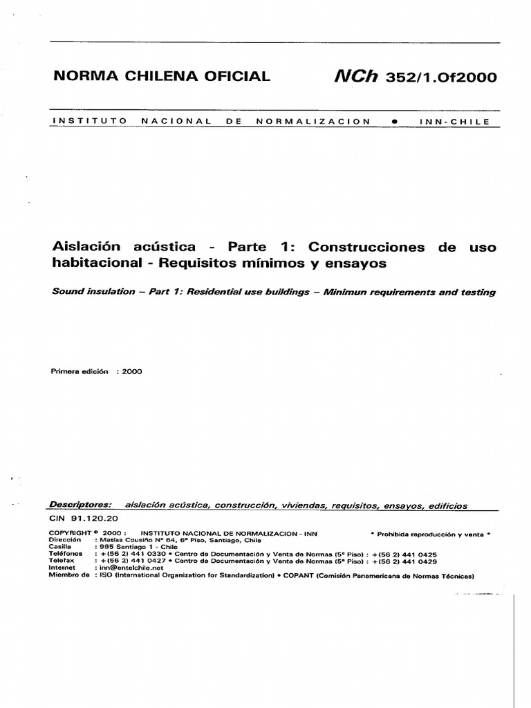 NCH 352-1 Of.2000 | PDF | Decibel | Medición