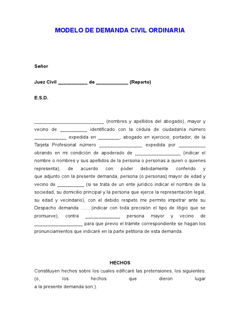 MODELO DE DEMANDA CIVIL ORDINARIO | Demanda judicial | Gobierno