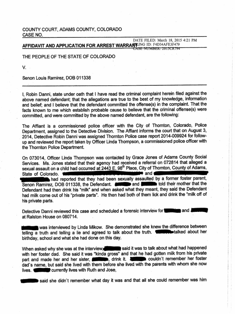 Senon Louis Ramirez Arrest Affidavit | PDF