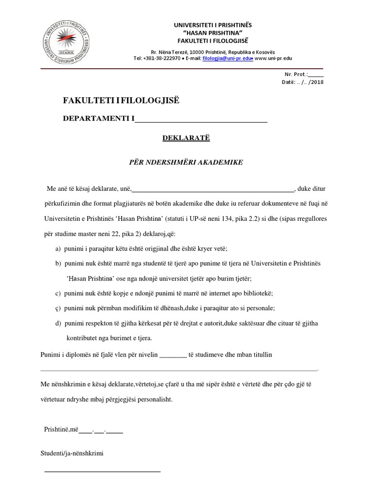 Deklarata e Studentit Per Pune Origjinale Filologjise | PDF