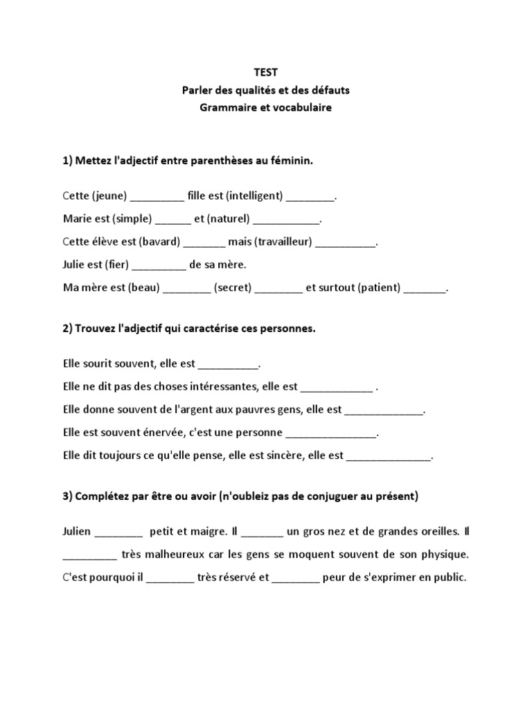 TEST Adjectif | PDF