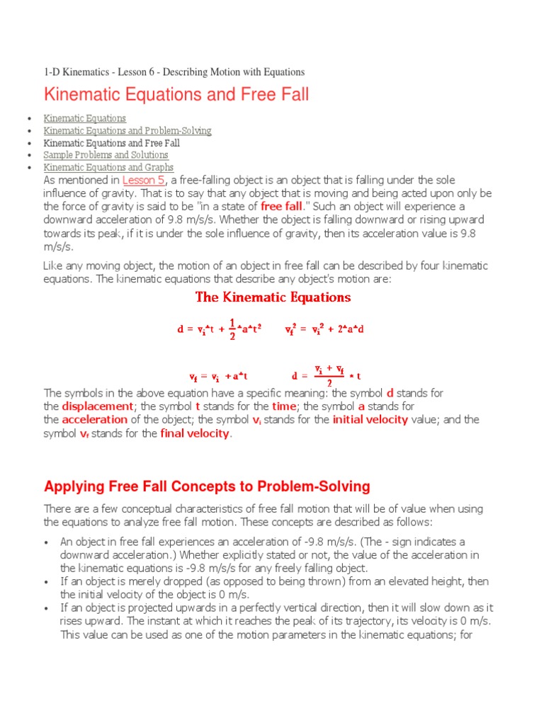 Kinematic Equations and Free Fall | Velocity | Acceleration