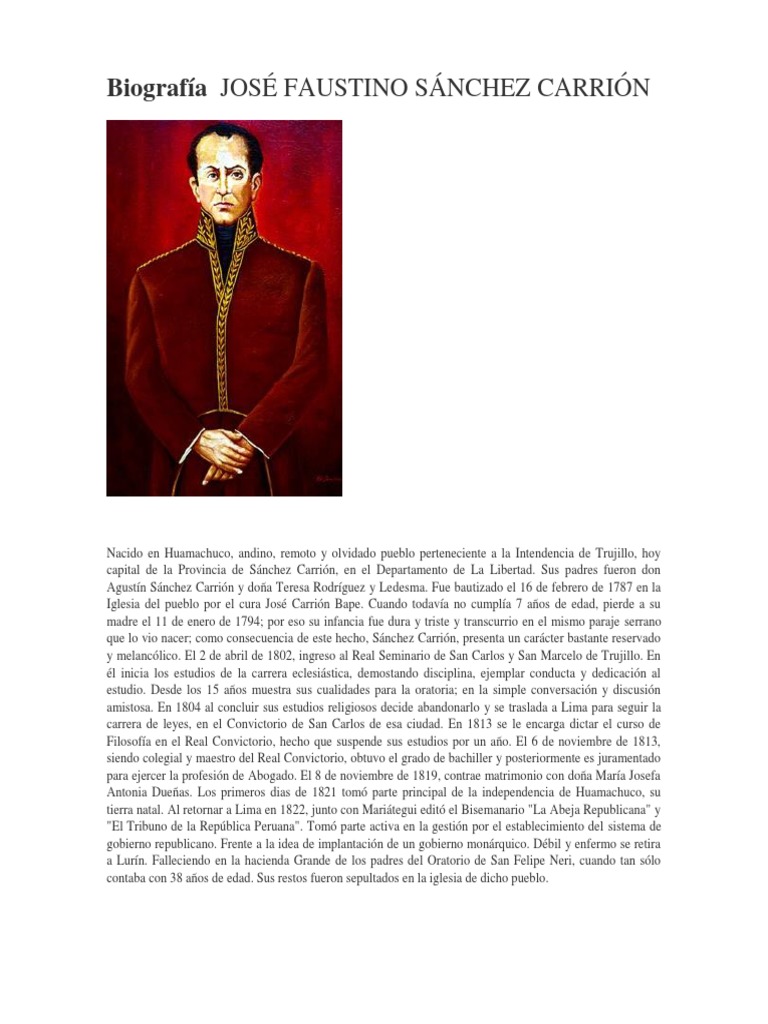 Biografía de José Faustino Sánchez Carrión | PDF