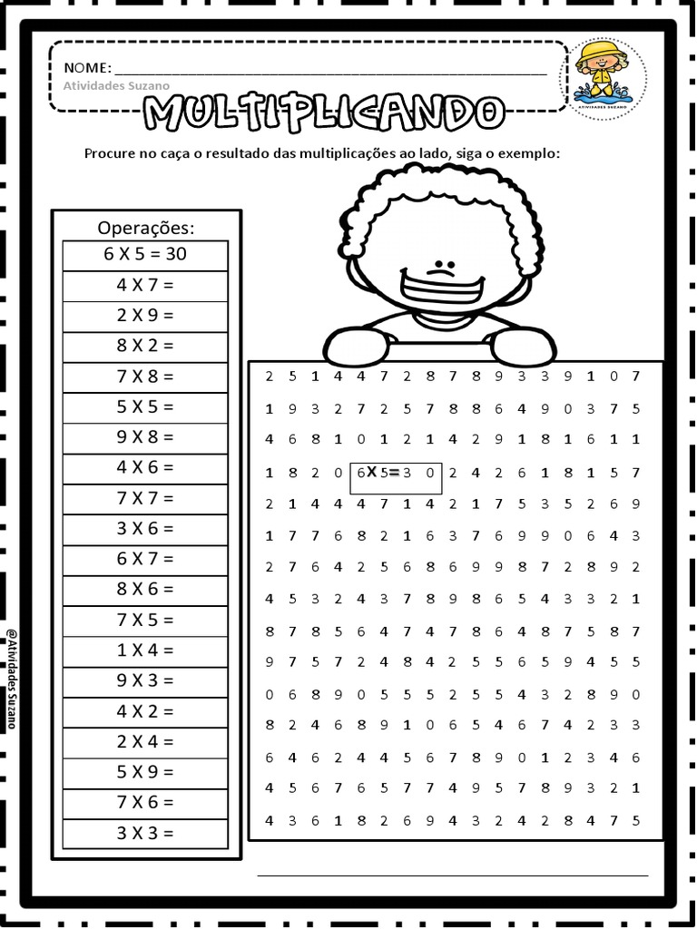 Caça Números Multiplicação 5º Ano Pdf