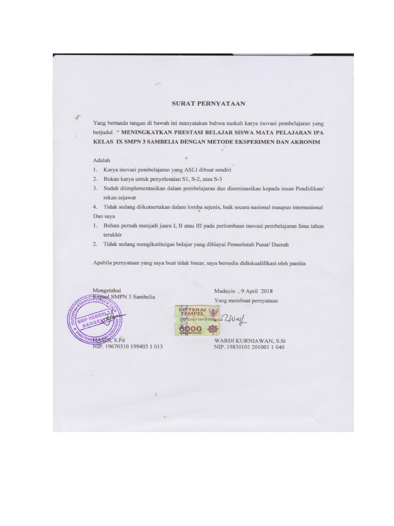 Surat Pernyataan Inobel | PDF