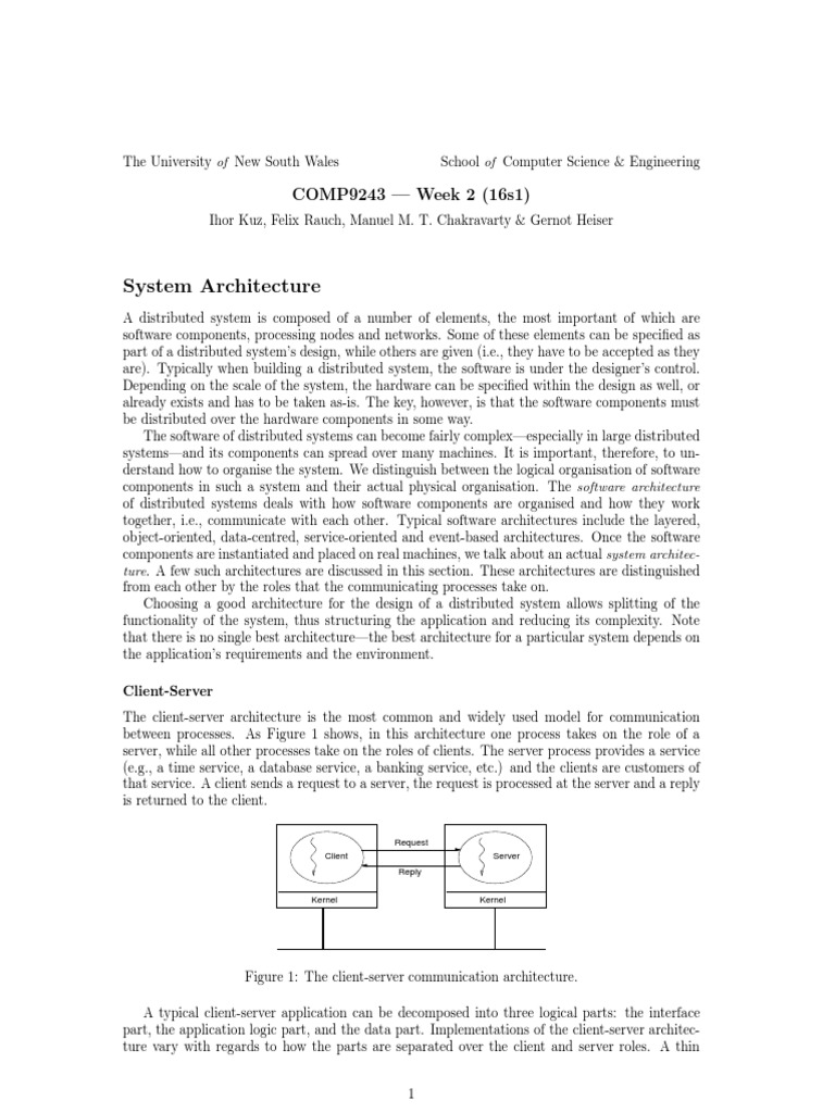 System Architecture: COMP9243 - Week 2 (16s1) | Download Free PDF | Peer To Peer | Message Passing