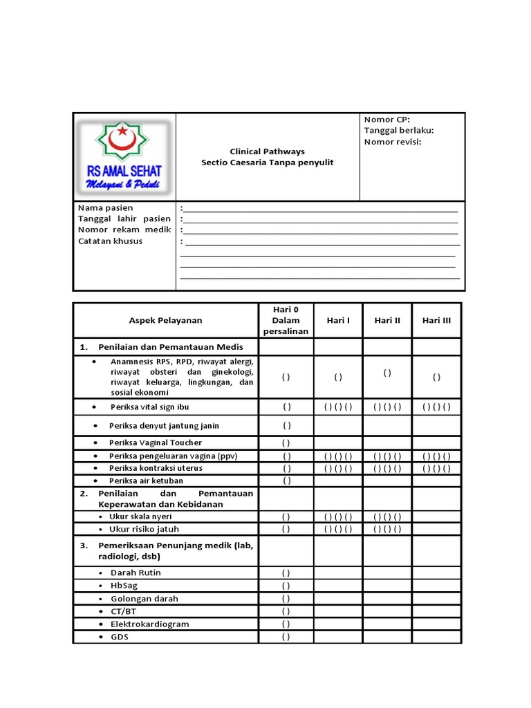 Clinical Pathway SC Tanpa Penyulit | PDF