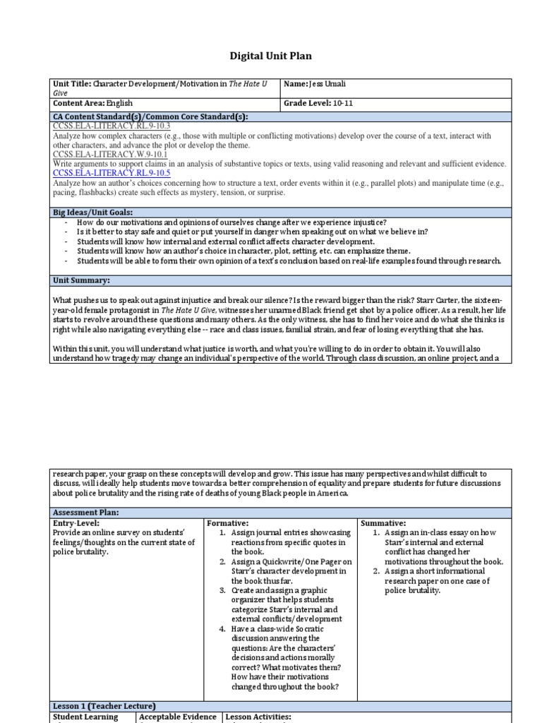Digital Unit Plan Template 1.1.17 | PDF | Motivation | Motivational