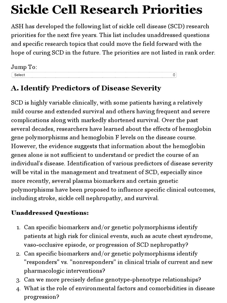 Sickle Cell Research Priorities | PDF | Hematopoietic Stem Cell ...