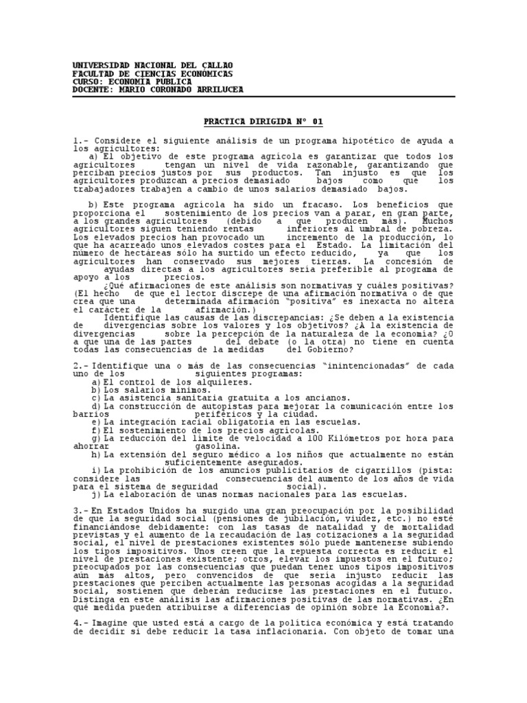 Practica Dirigida #01 Uni Fieecs | PDF | Inflación | Desempleo