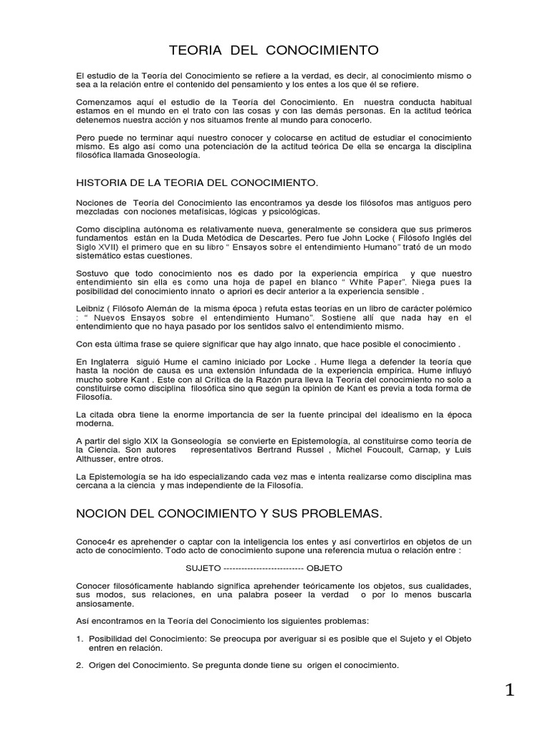 Teoria Del Conocimiento - Examen Final | Descargar gratis PDF | Conocimiento | Empirismo