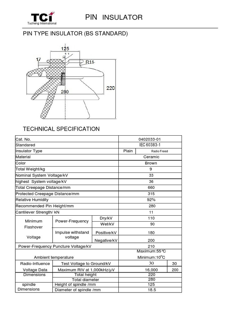Pin Type Insulator Technical Specs | PDF | Insulator (Electricity ...