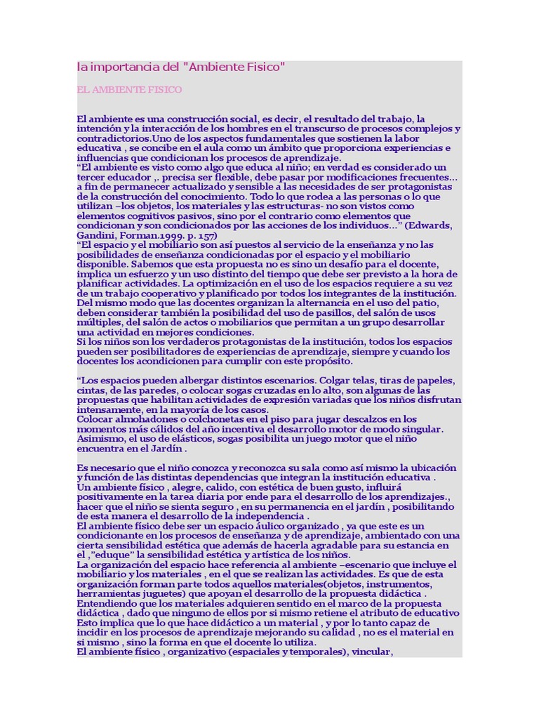 La Importancia Del Ambiente Fisico | PDF | Salón de clases | Aprendizaje