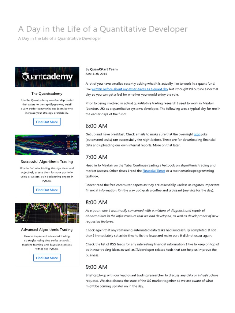 A Day in The Life of A Quantitative Developer - QuantStart PDF | PDF