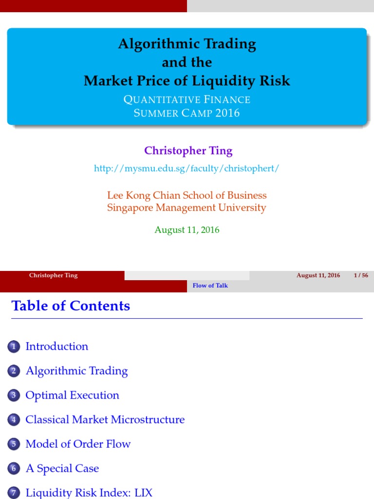 Algorithmic Trading and The Market Price of Liquidity Risk | PDF ...