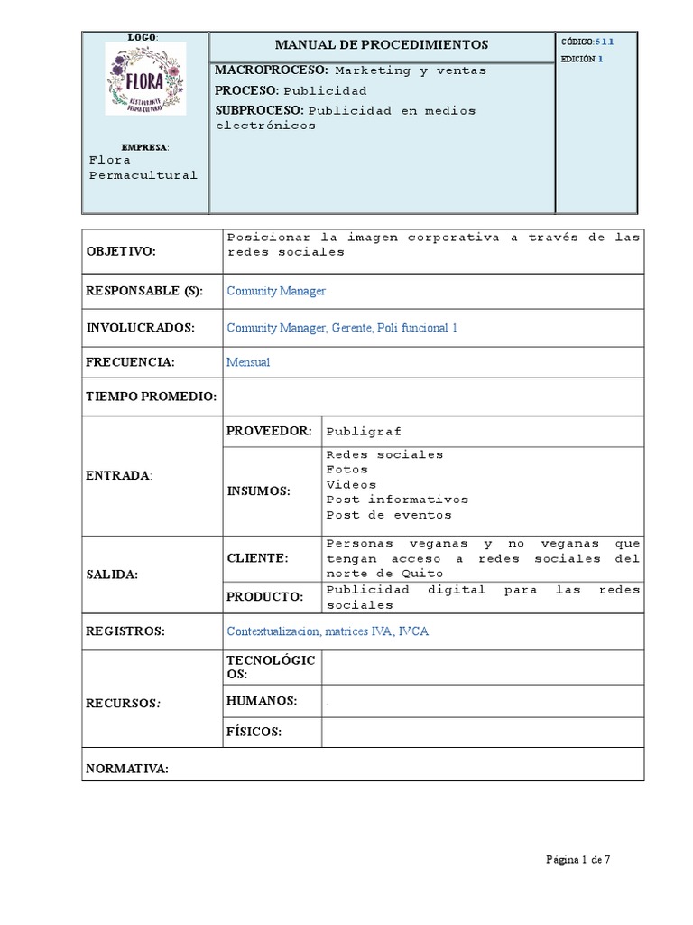 Modelo de Manual de Procedimientos MARKETING (1) | Publicidad ...