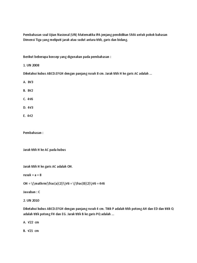 Pembahasan Soal Mat Wajib Dimensi Tiga | PDF | Metode & Bahan Ajar