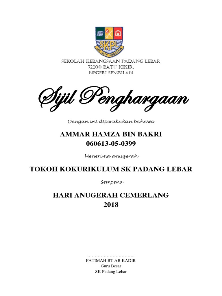 Sijil Tokoh 2018 | PDF