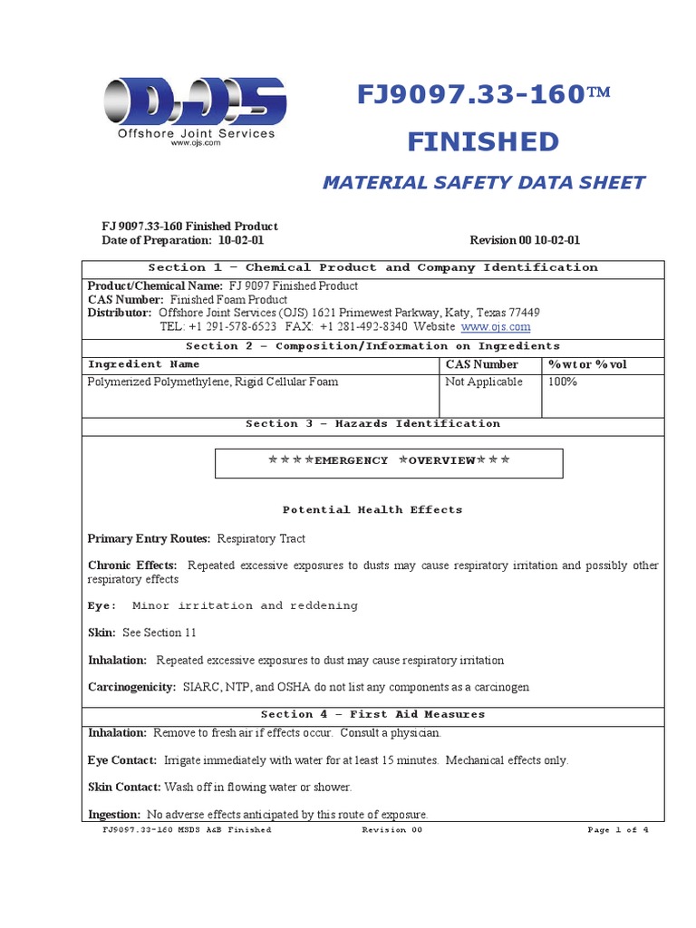 Appendix 1b1 Fj9097.33-160 Msds A&b Finishednew2 | PDF | Materials ...