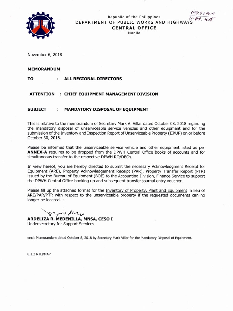 Memo 097.7 - 110618 - Mandatory Disposal Equipment PDF | PDF | Service ...