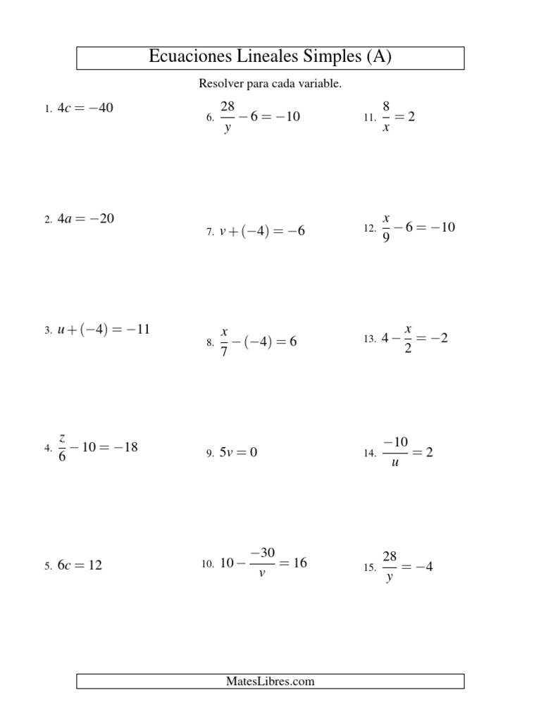 Ejercicios de Ecuaciones Lineales | PDF