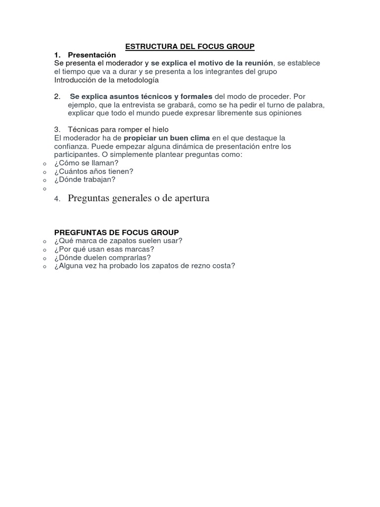 Guía para Focus Group de Zapatos | PDF