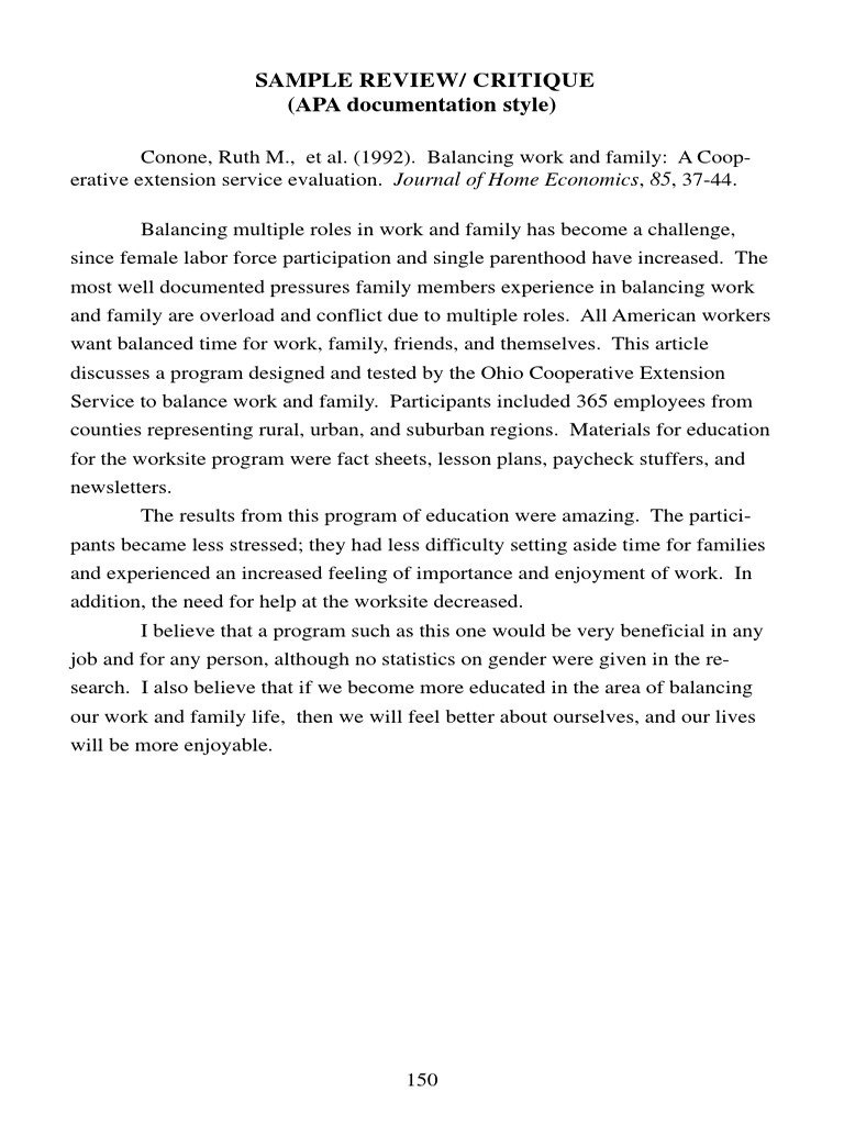 35 Apa Style Review Critique Sample | PDF