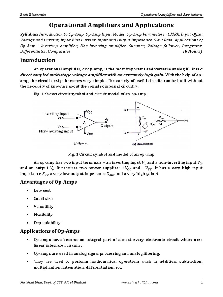 Basic Electronics (18ELN14/18ELN24) - Operational Amplifiers and Applications (Module 3) | PDF ...