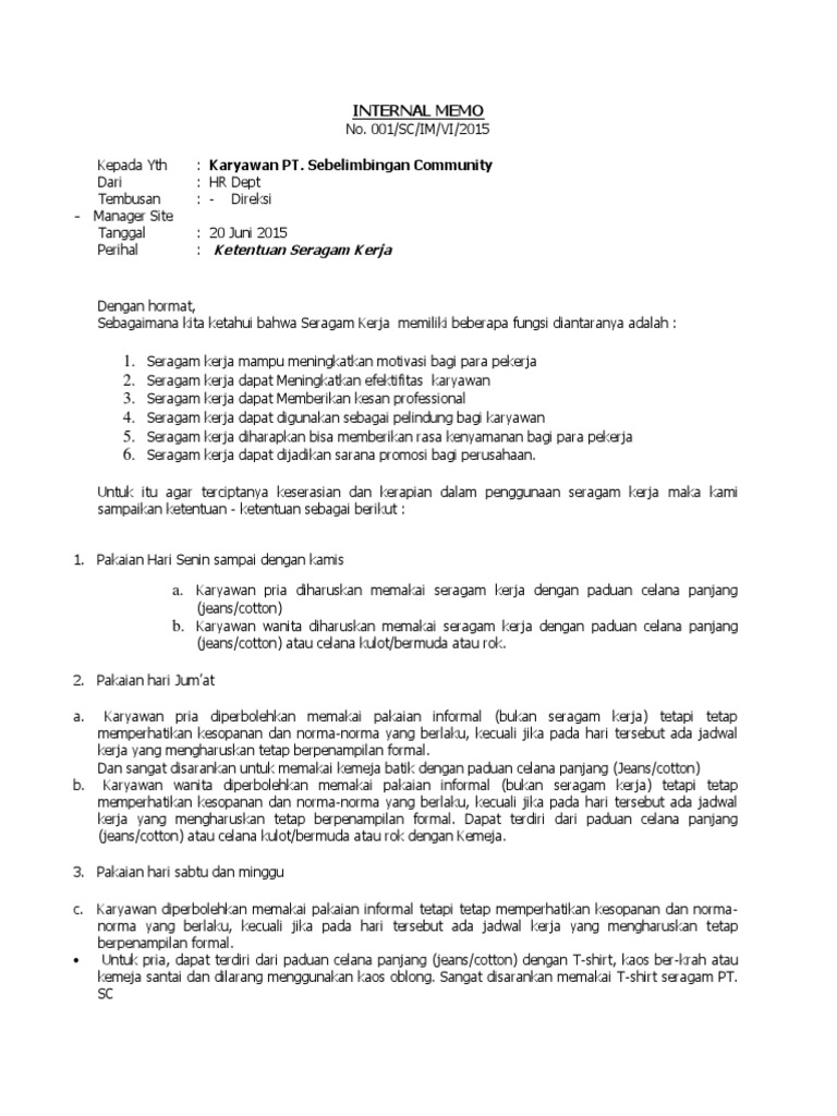 Contoh Internal Memo DK | PDF