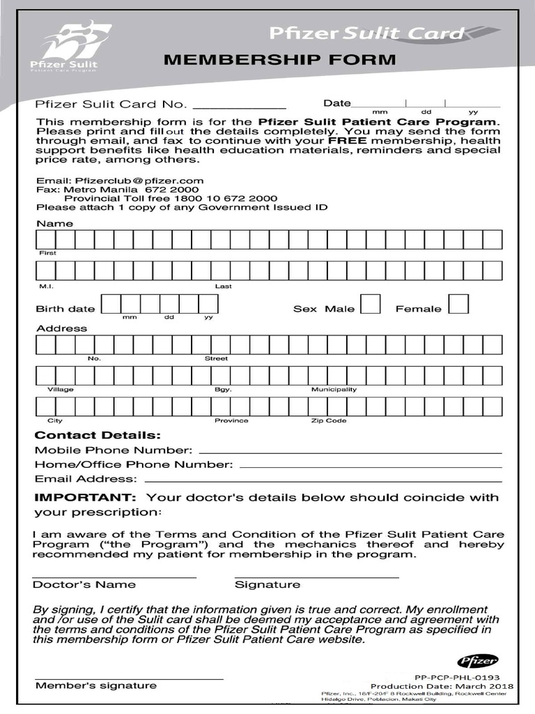 Pfizer Online Membership Form For E-Mail 03/01/2018 Revised | PDF