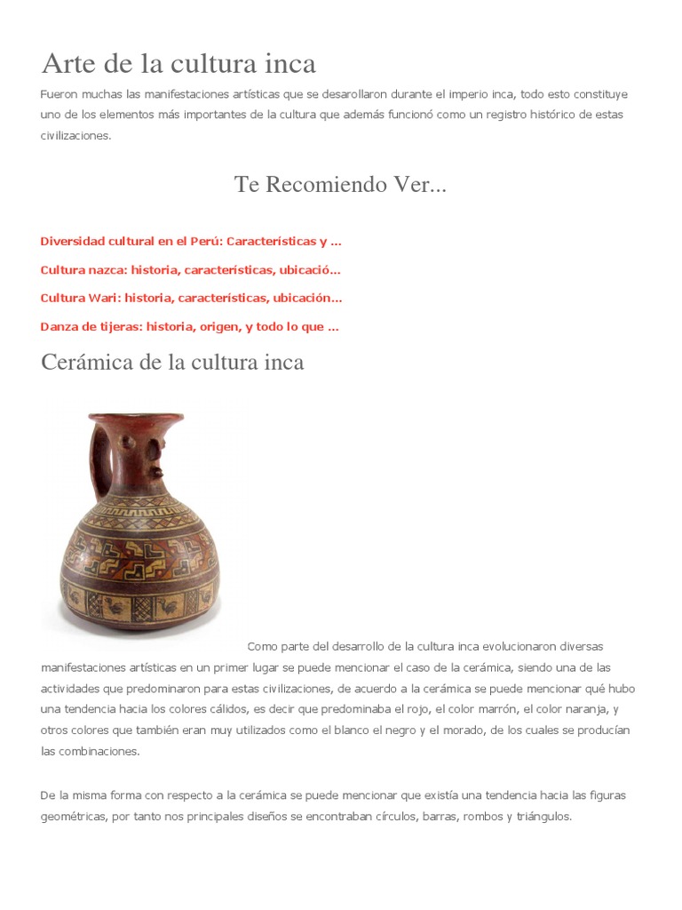 Arte de La Cultura Inca | Descargar gratis PDF | Imperio Inca | Agricultura
