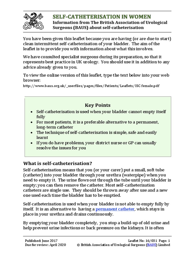 ISC Female PDF | PDF | Catheter | Urology