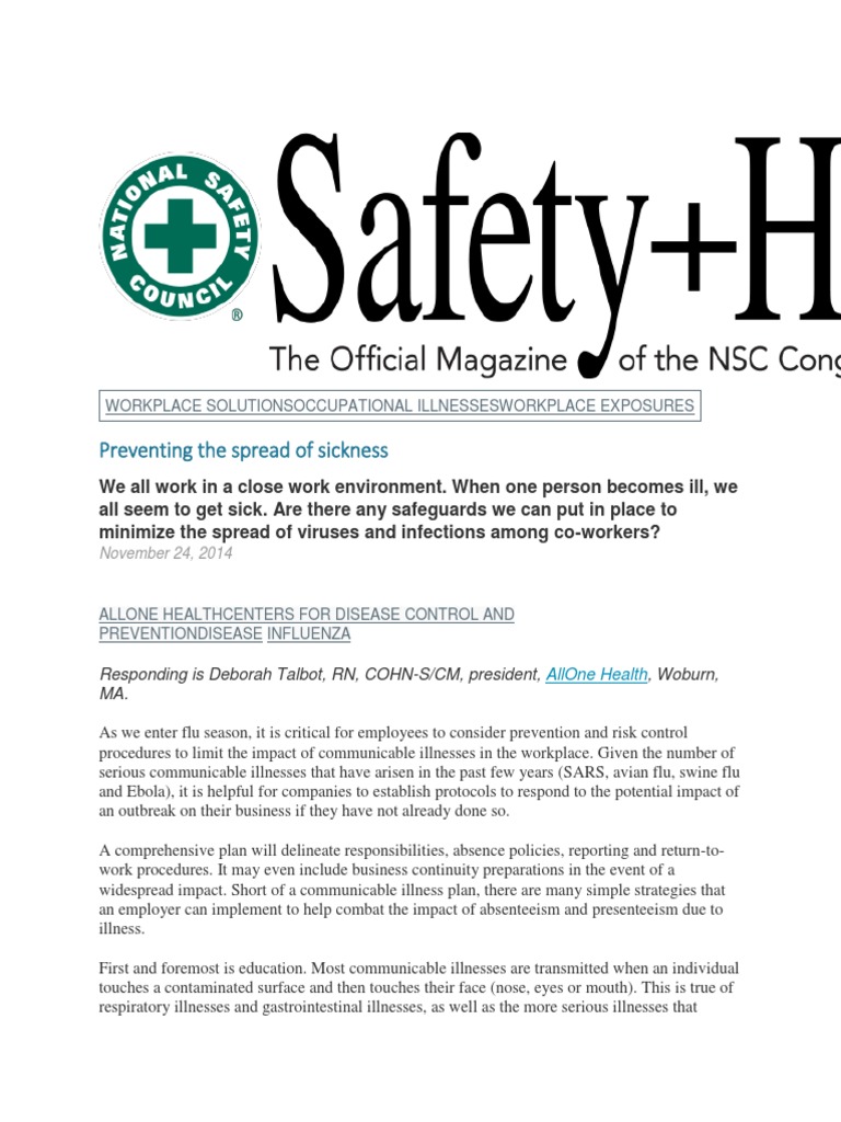Preventing The Spread of Sickness: Workplace Solutionsoccupational ...