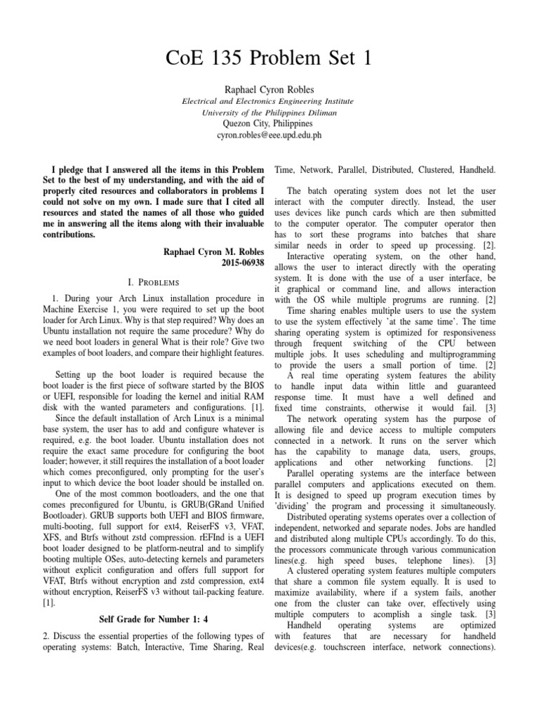 CoE 135 Problem Set 1 | PDF | Booting | Thread (Computing)