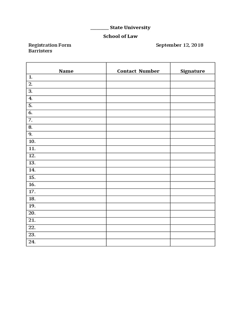 Registration Form September 12, 2018 Barristers: - State University ...