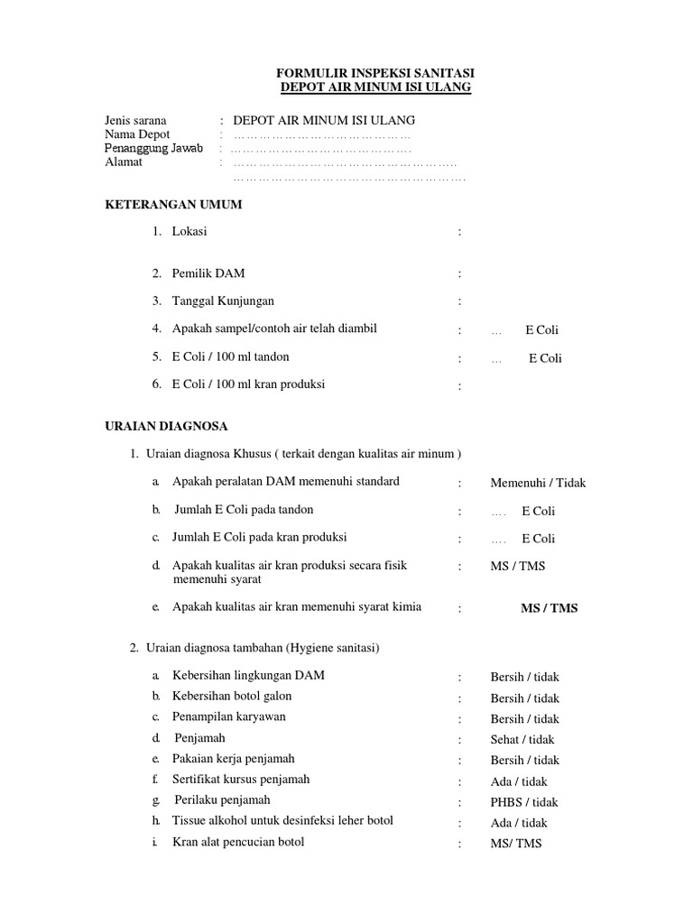 Formulir Inspeksi Sanitasi Damiu | PDF | Sains & Matematika