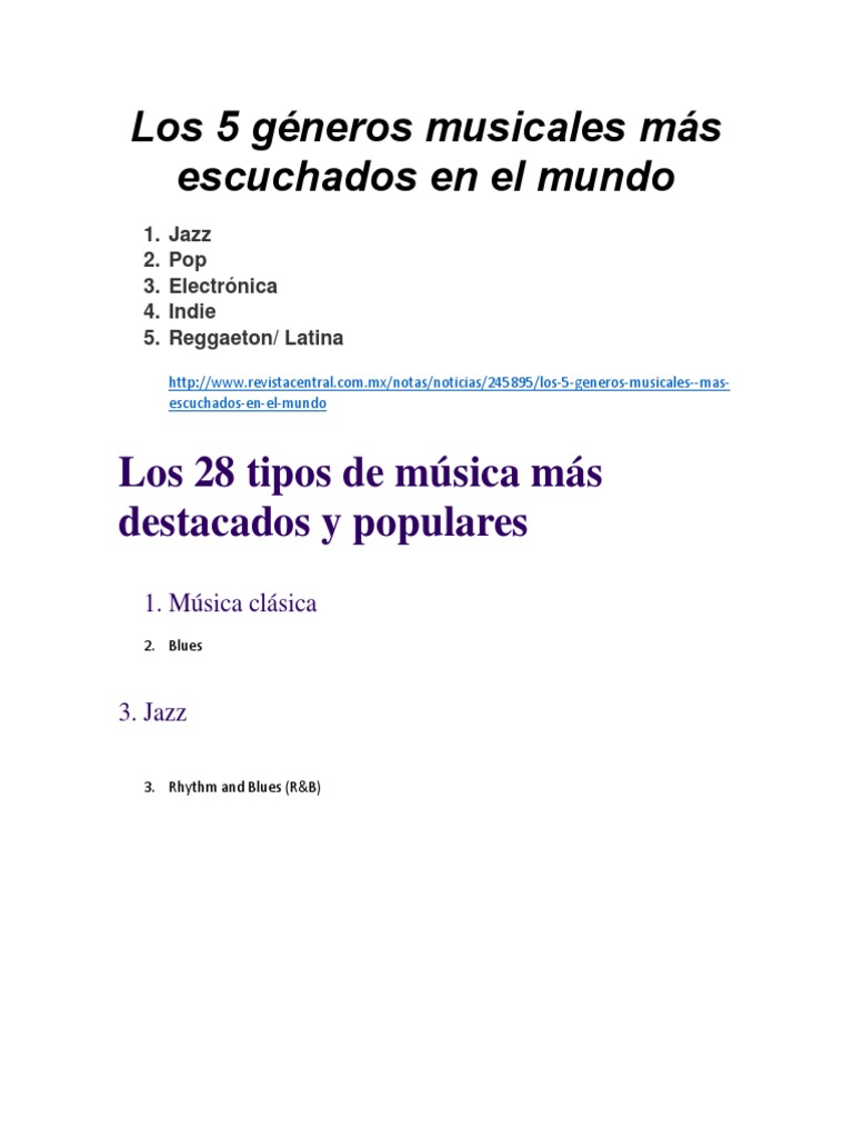 Tipos De Musica Todos Los Generos Géneros Musicales CLASE DE