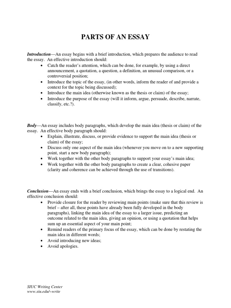 Essential Parts of an Essay | PDF