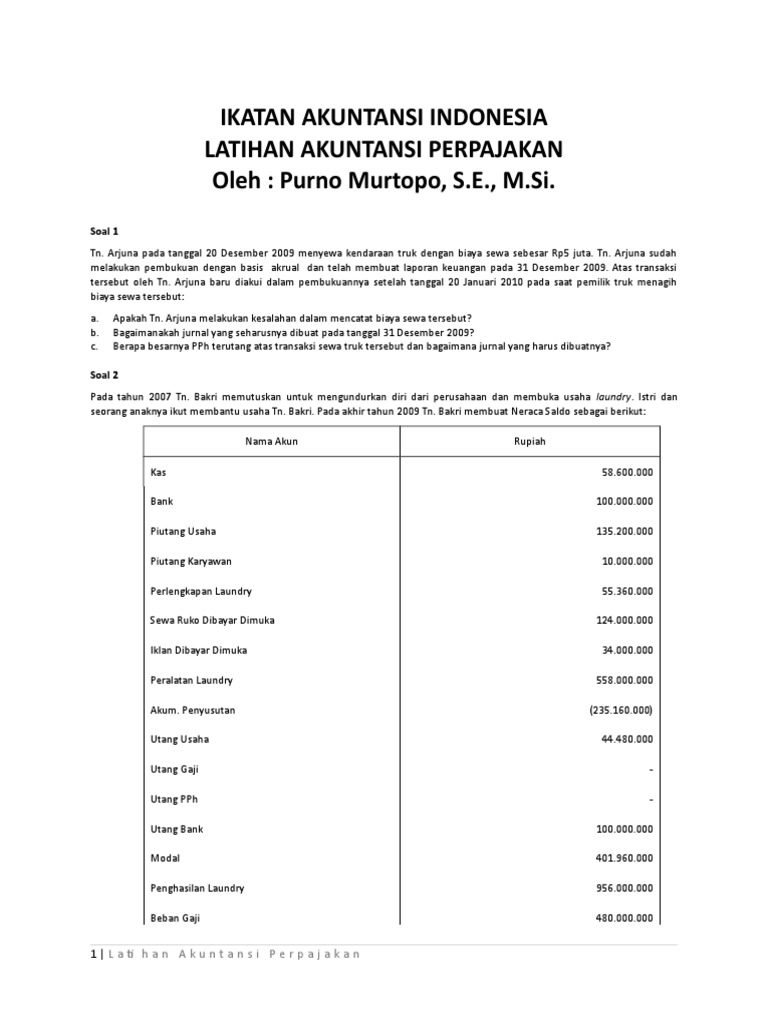 1 Latihan Soal Akuntansi Perpajakan | PDF
