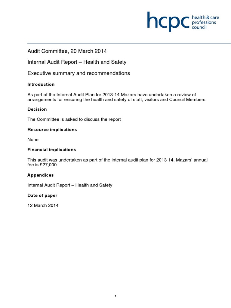 Health and Safety Internal Audit Report | PDF | Internal Control ...