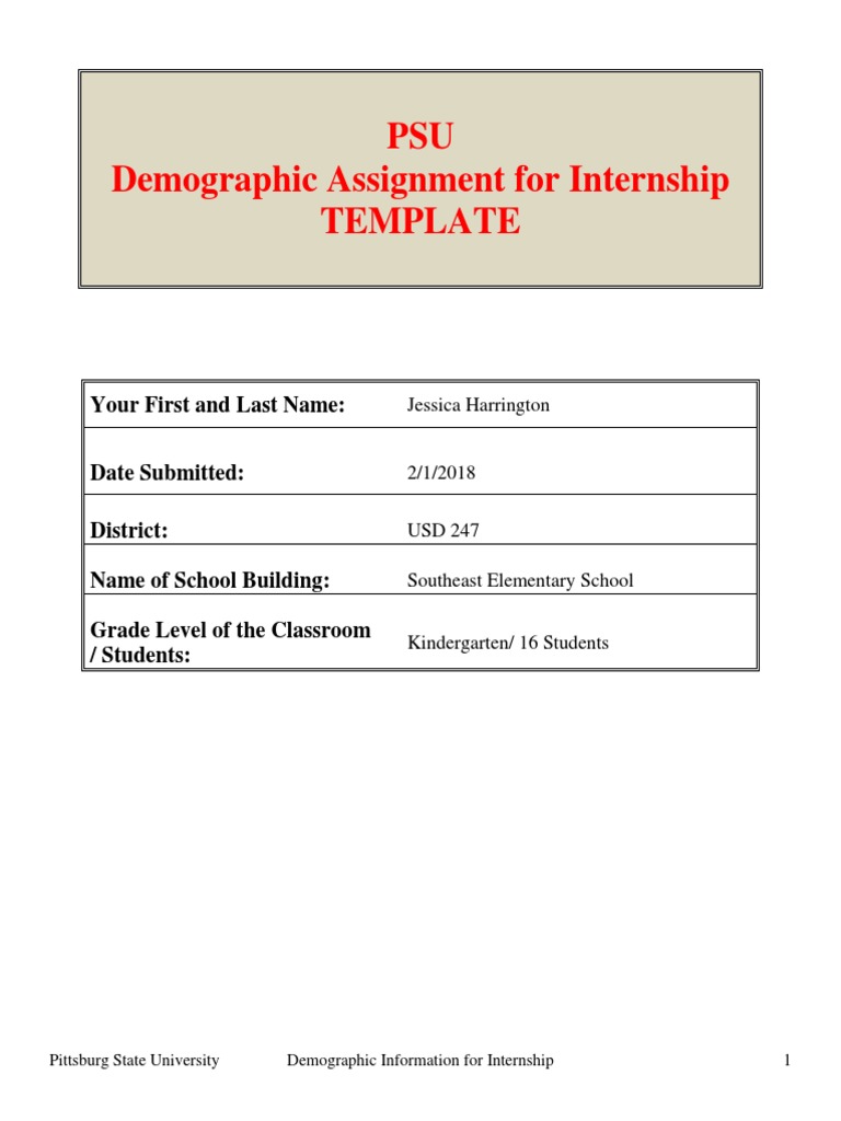 PSU Demographic Assignment For Internship Template: Your First and Last ...