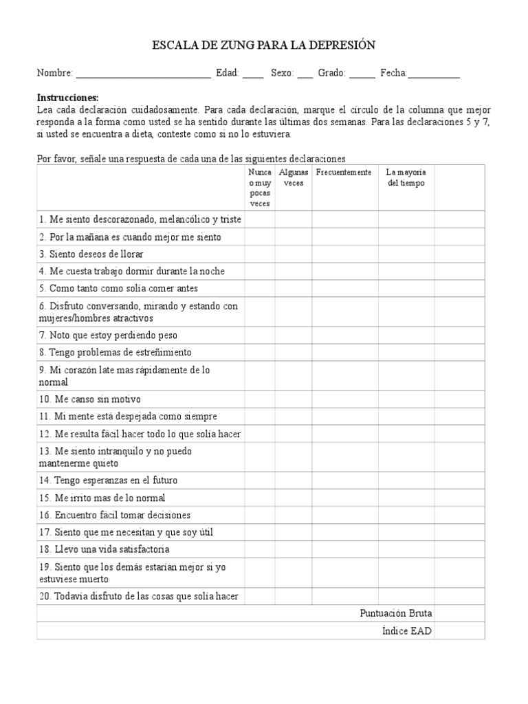 Escala de Zung para La Depresión | PDF | Deportes | Violencia