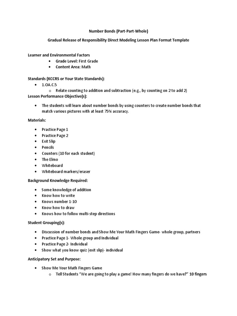 Number Bonds Part-Part-Whole | PDF | Question | Lesson Plan