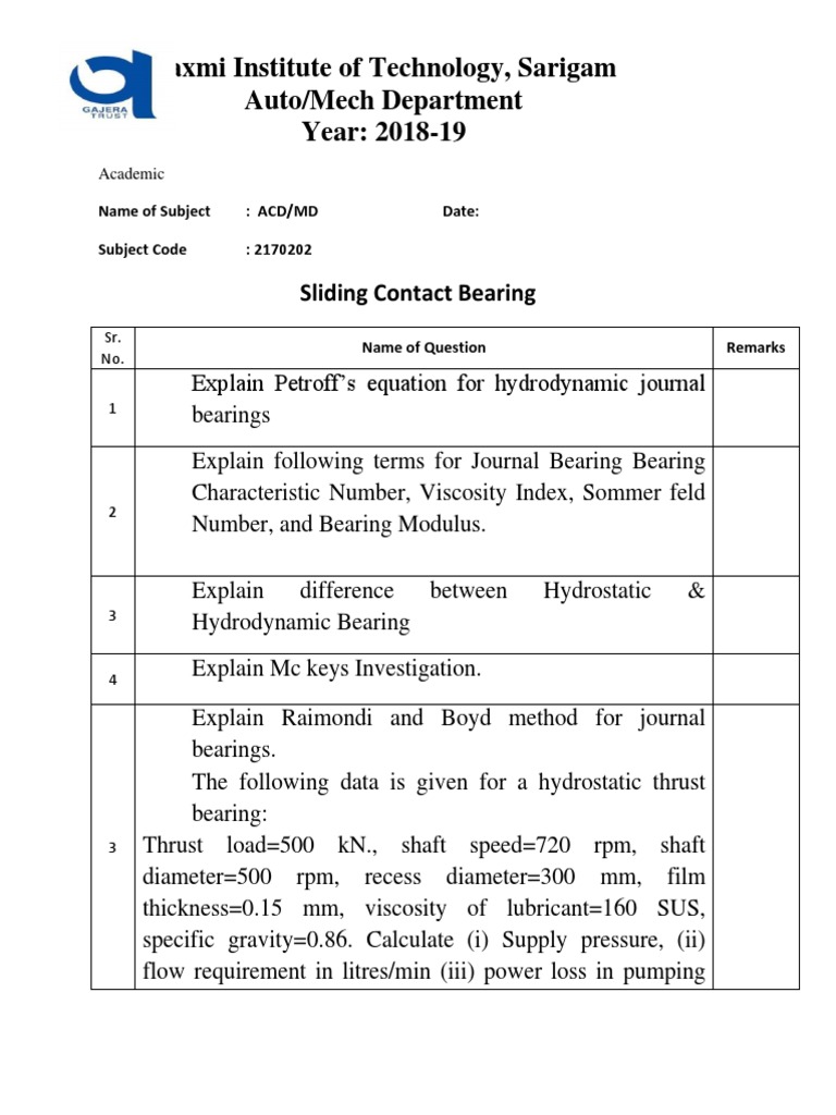 Sliding Contact Bearing | PDF | Bearing (Mechanical) | Continuum Mechanics