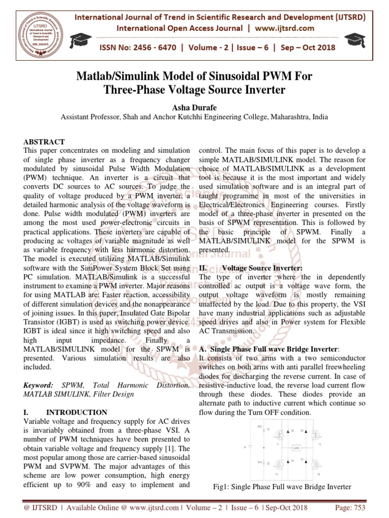 Matlab Simulink Model of Sinusoidal PWM For Three-Phase Voltage Source ...