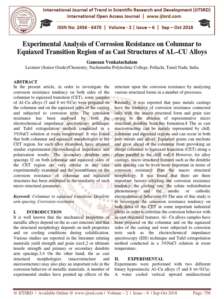 Experimental Analysis of Corrosion Resistance On Columnar To Equiaxed ...