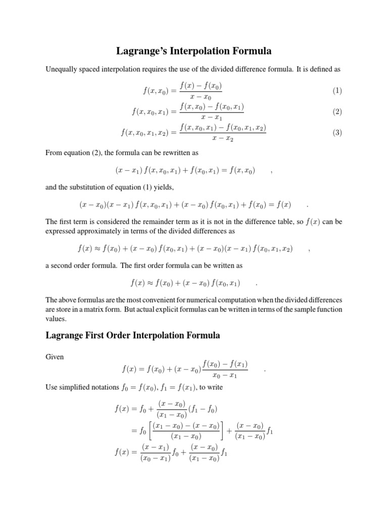 Lagrange Interpolation Formulas | PDF | Mathematics Of Computing | Abstract Algebra